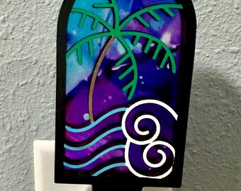 Stained Glass Light Green Palm Tree Nightlight, Tropical Decor, Beach ...