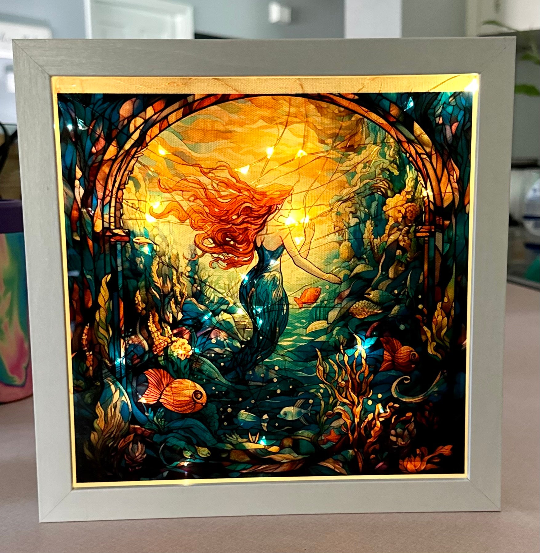 Mermaid Shadow Box, Lighted Shadow Box, Underwater Scene, Beach ...