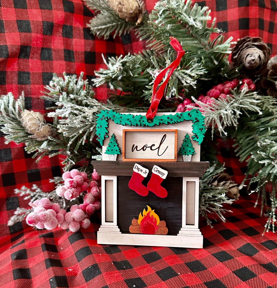Personalized Ornament Fireplace With Stockings, Christmas Stockings ...