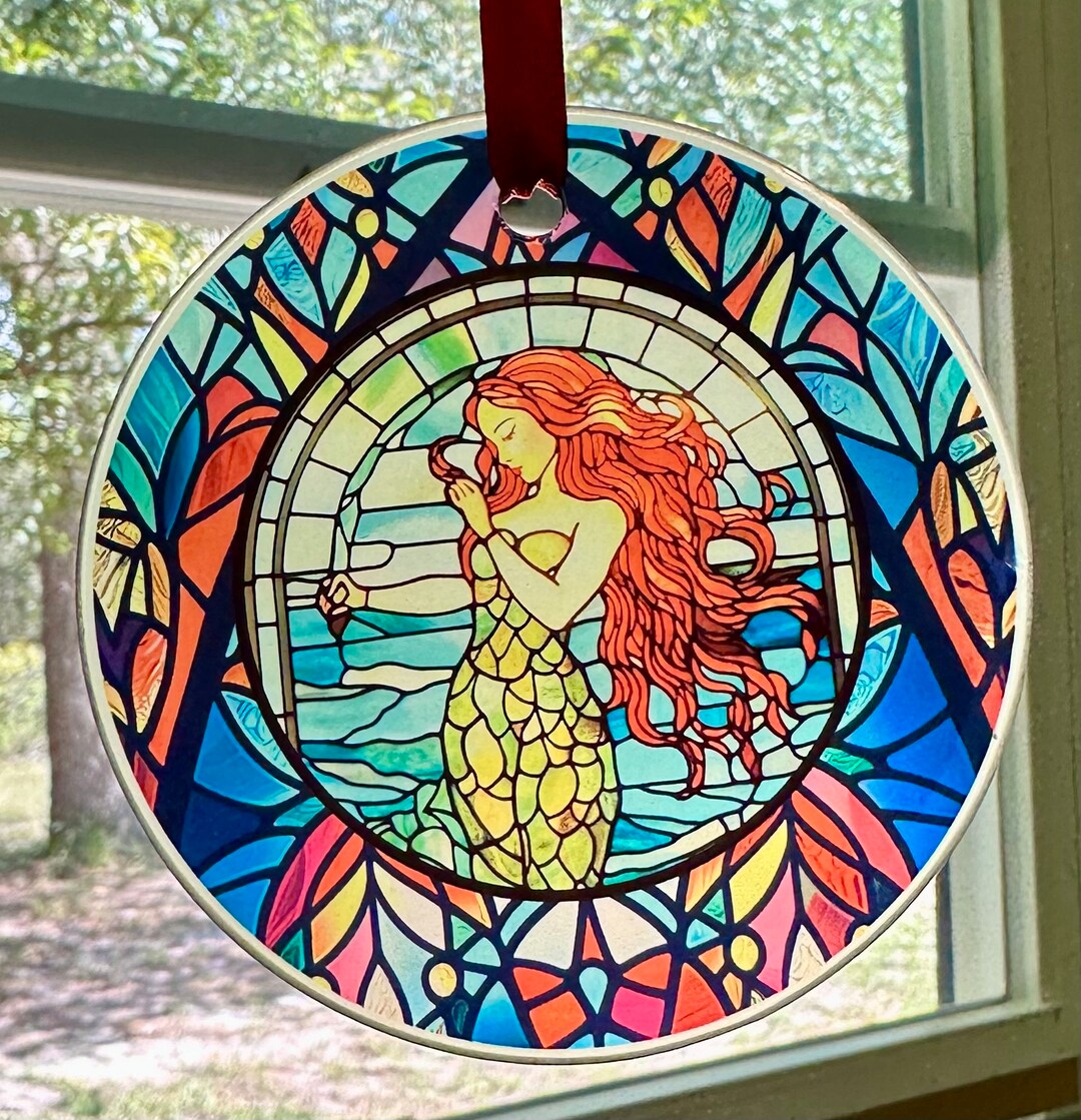 Mermaid Glass Ornament, Stained Glass Mermaid, Christmas Ornament - Etsy