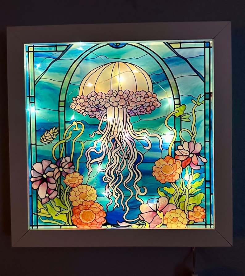 Jellyfish Lighted Shadow Box, Underwater Scene, Beach Decoration, Wall ...