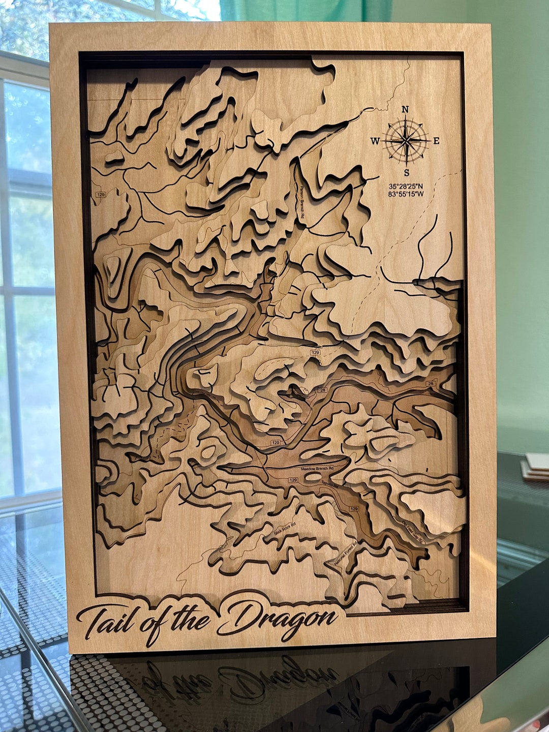 Tail of the Dragon, Laser Cut and Engraved Map, Topographic Map Route ...