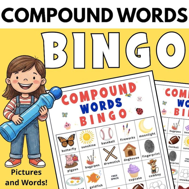 Compound Words Bingo Game | Printable Educational Game for Kids | Learn ...