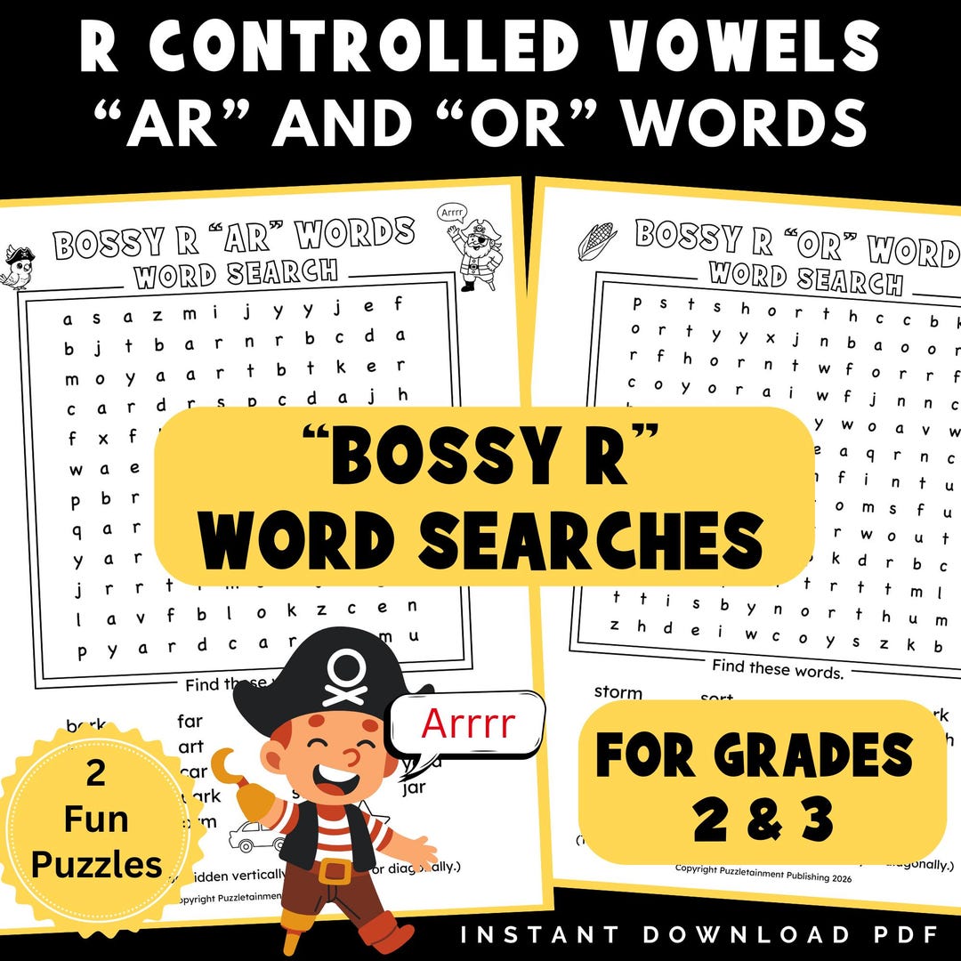 Fun Phonics Worksheets Bossy R Words Word Searches | R Controlled Vowel ...