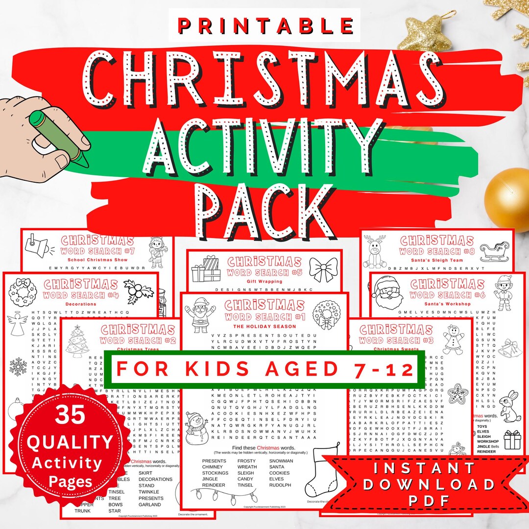 Christmas Activity Pack for Kids: Christmas Word Search, Mazes ...