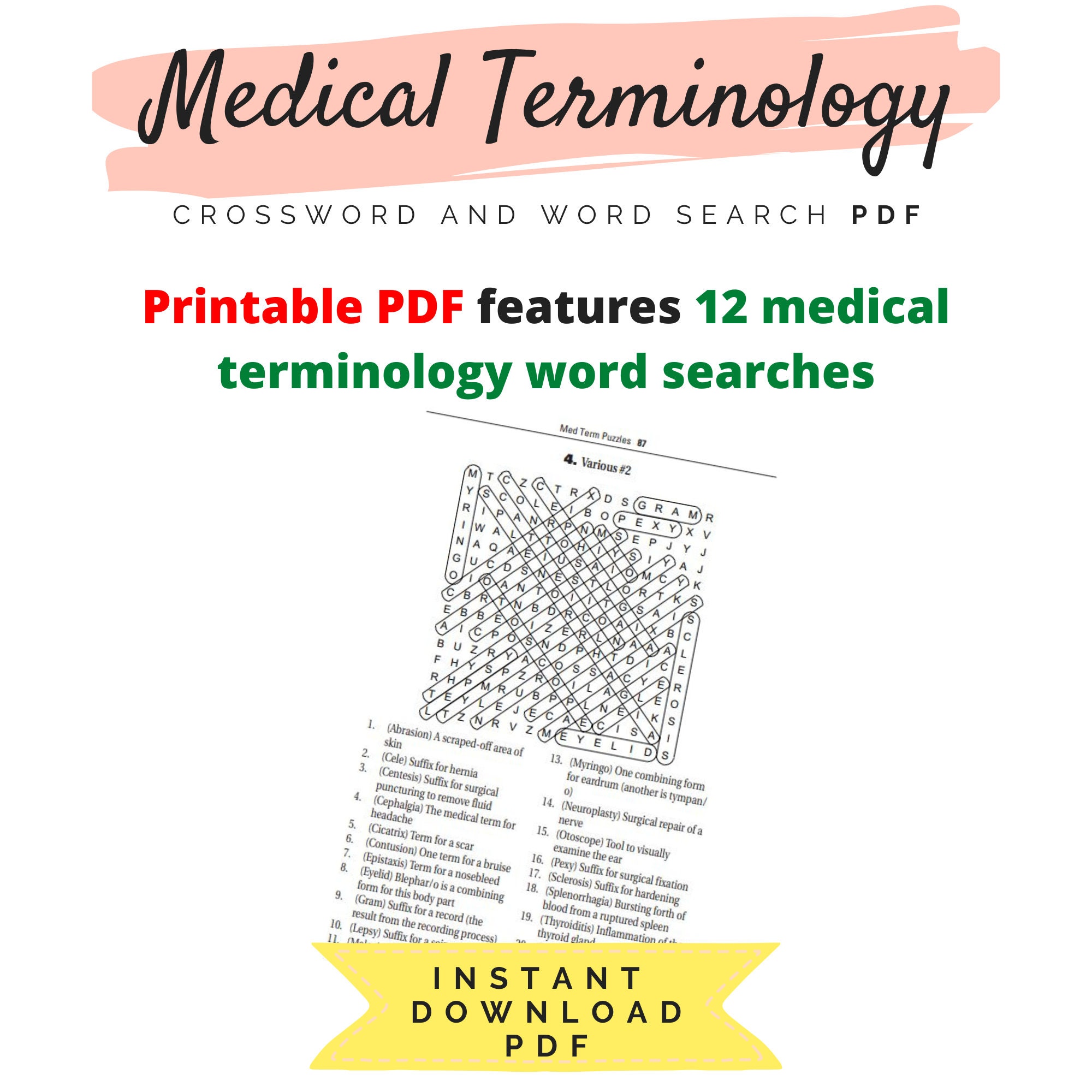 Fun Medical Terminology Crossword and Medical Terminology Word Search ...