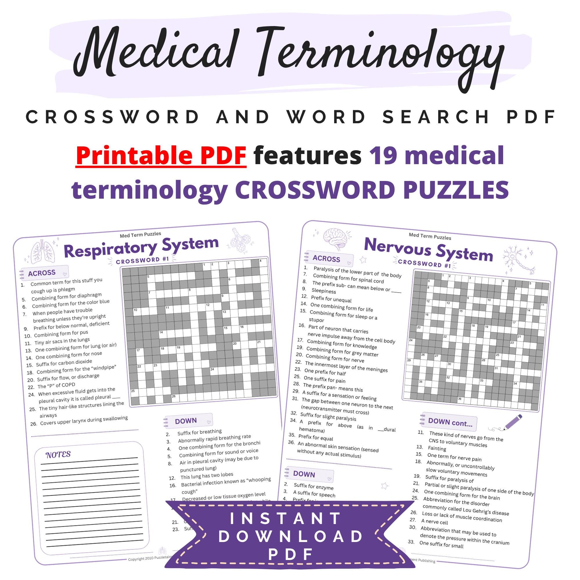 Medical Terminology Crossword and Word Search Puzzles - Medical ...