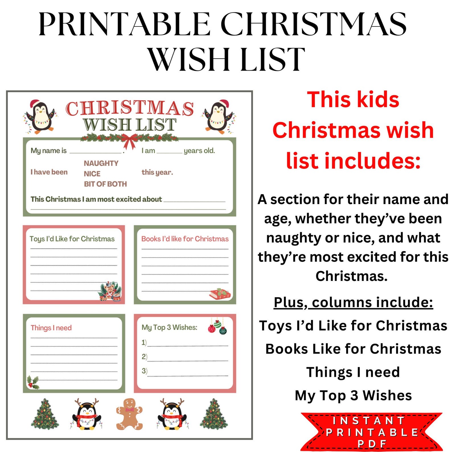 Christmas List for Kids, Christmas Wish List Christmas Gift List ...