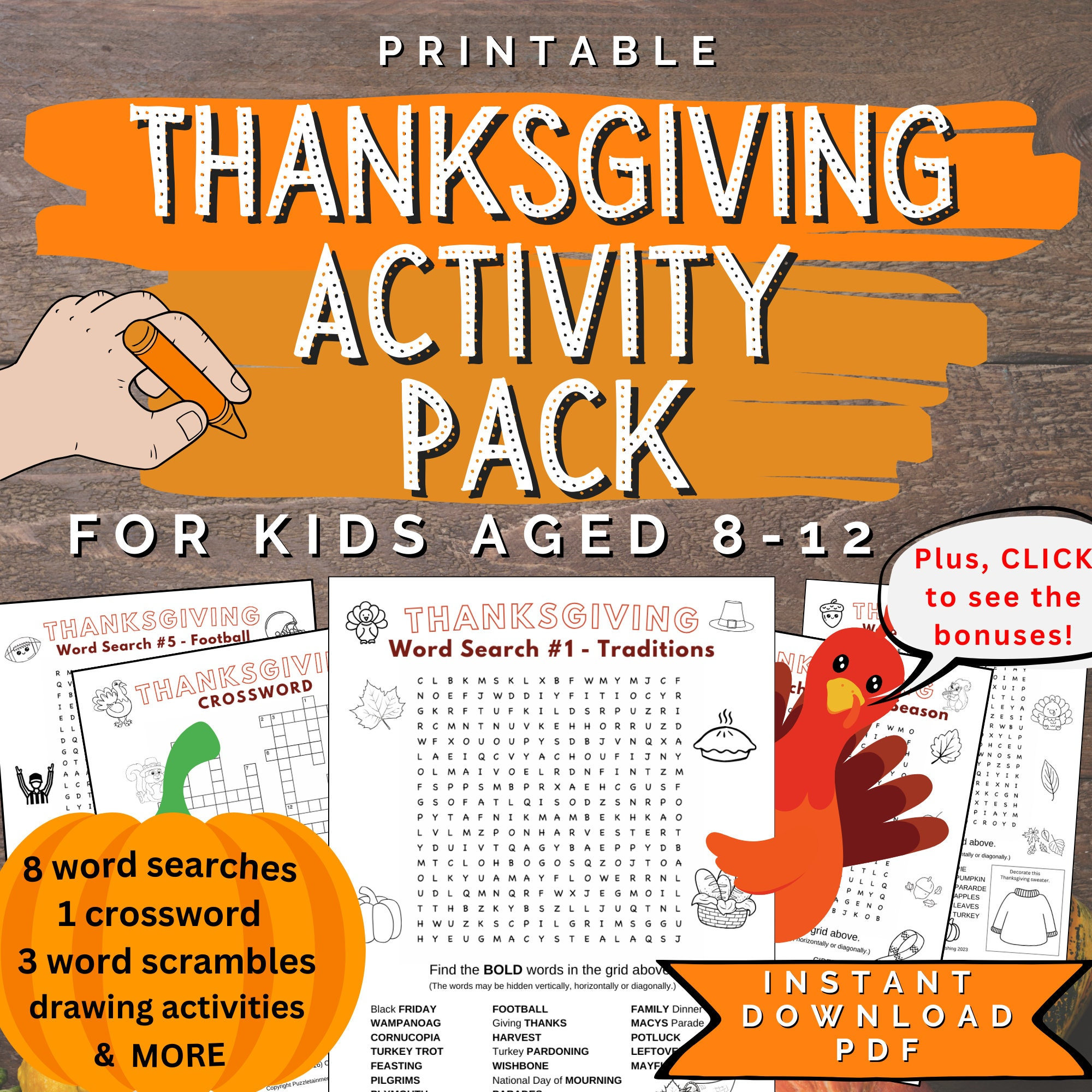 Thanksgiving Word Search Printable Thanksgiving Activities for Kids ...