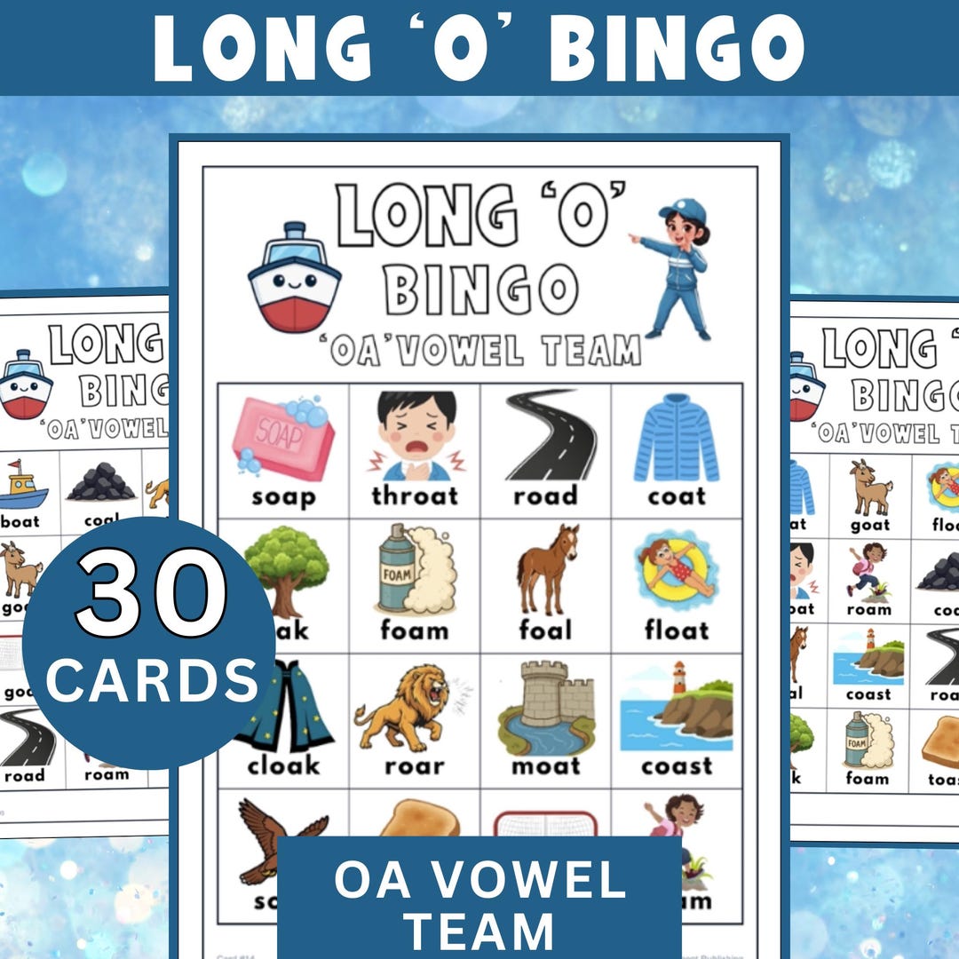 Long O Learning Game - 'OA' Vowel Team Bingo for Kids Teach Kids Long O ...