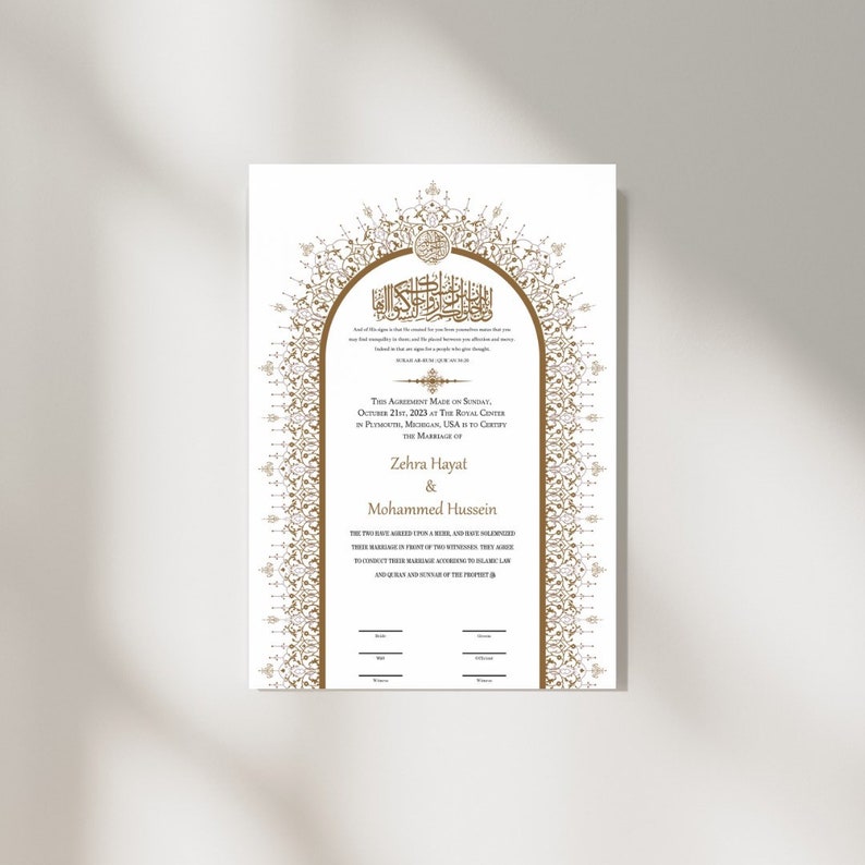 DIGITAL Nikkah Certificate Printable Marriage Contract A4 Illustrated ...