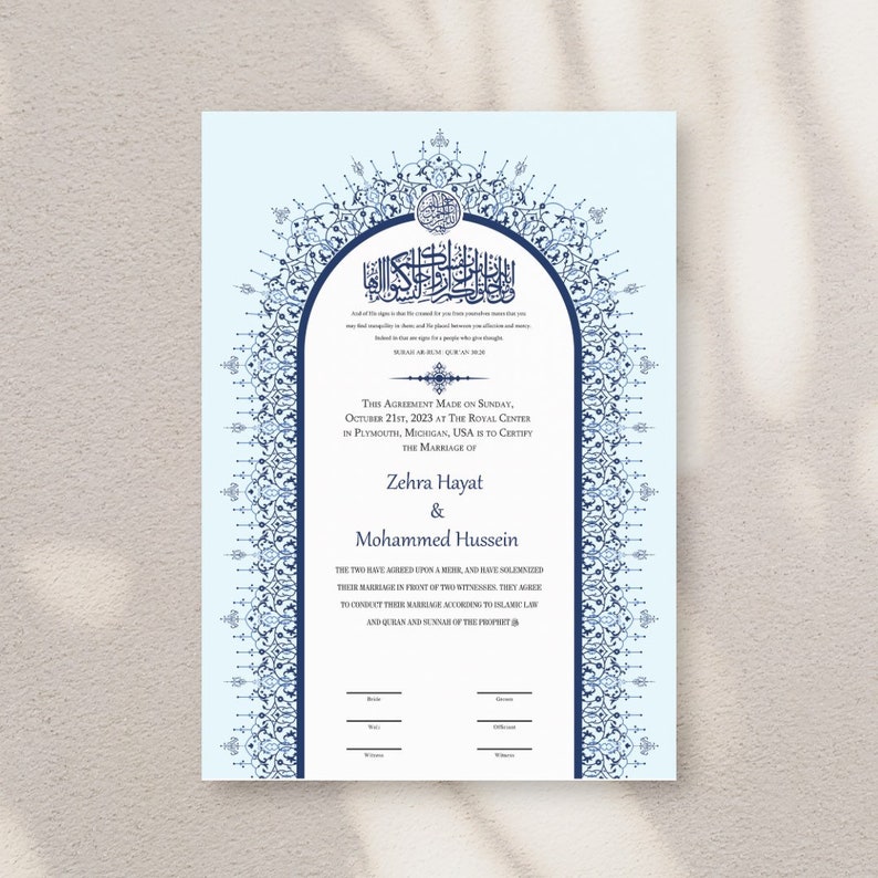 DIGITAL Nikkah Certificate Printable Marriage Contract A4 Illustrated ...