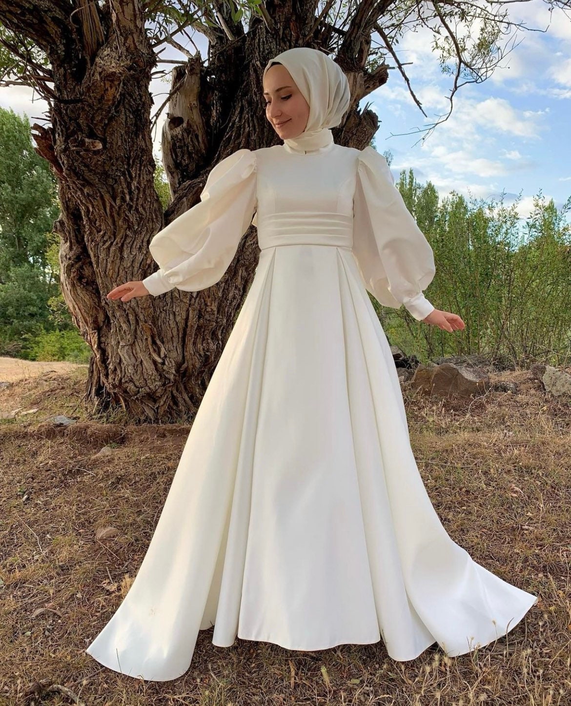 Muslim Wedding Dress With Balloon Sleeves Hijab Wedding Etsy