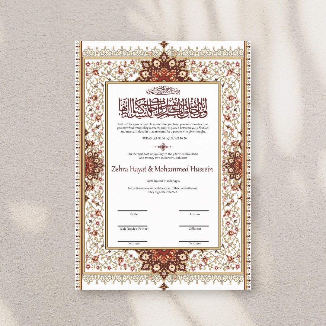 Buy DIGITAL Nikkah Certificate Printable Marriage Contract A4 ...