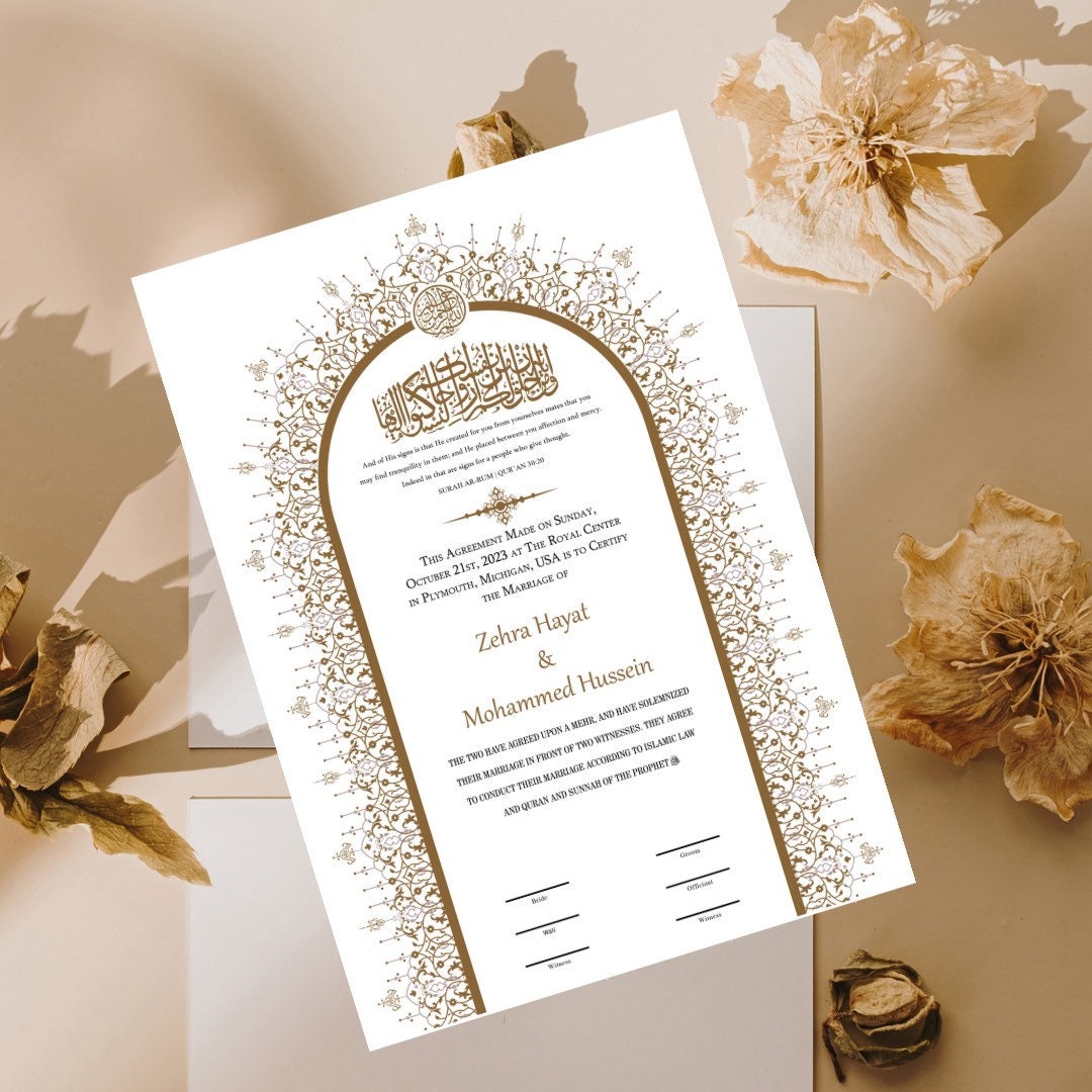 DIGITAL Nikkah Certificate Printable Marriage Contract A4 Illustrated ...