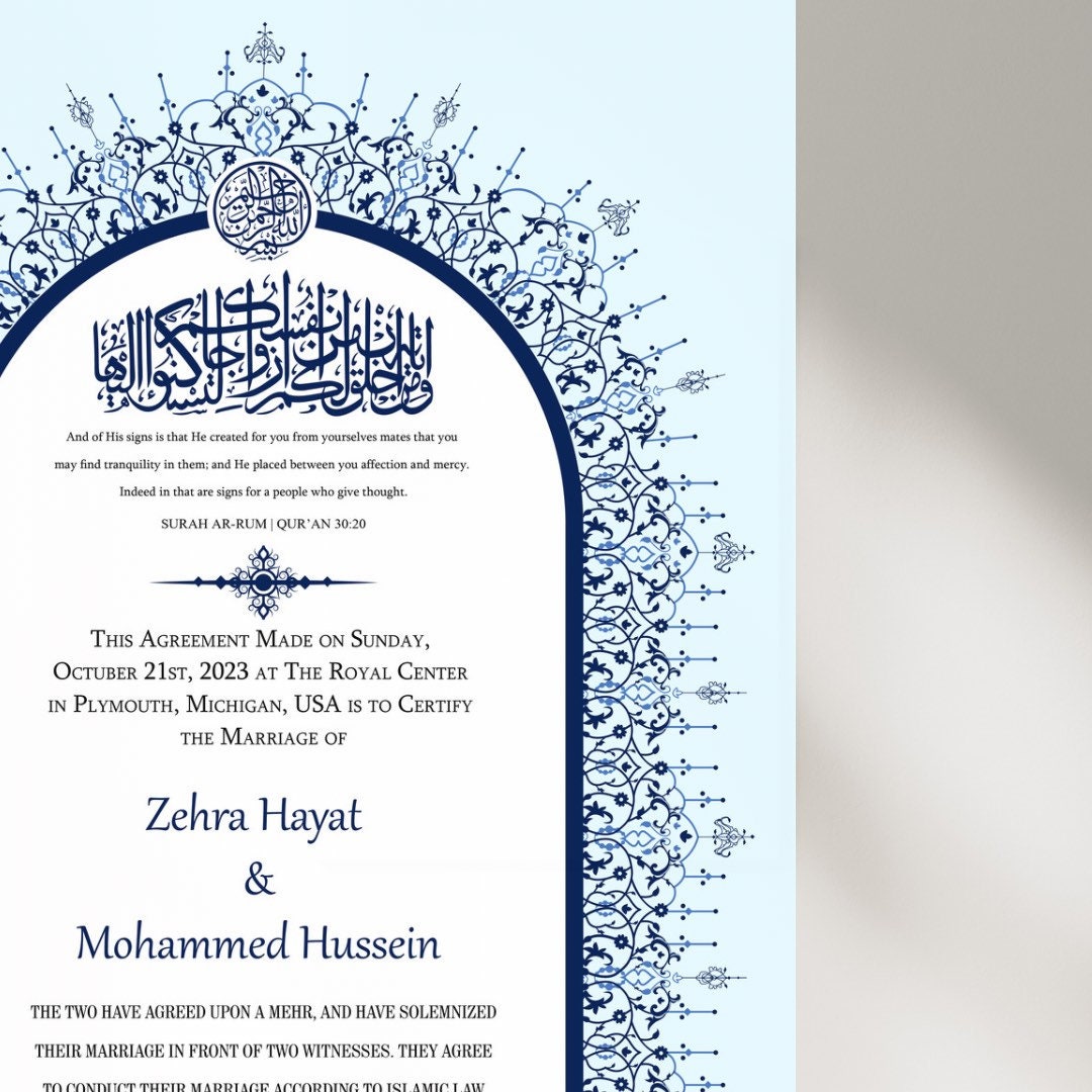 DIGITAL Nikkah Certificate Printable Marriage Contract A4 Illustrated ...