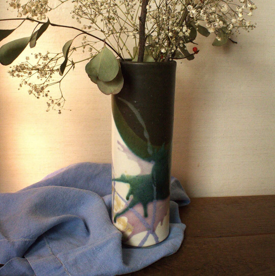 Artist Signed Pottery Vase, Multi Colored Hand Made Pottery Vase - Etsy