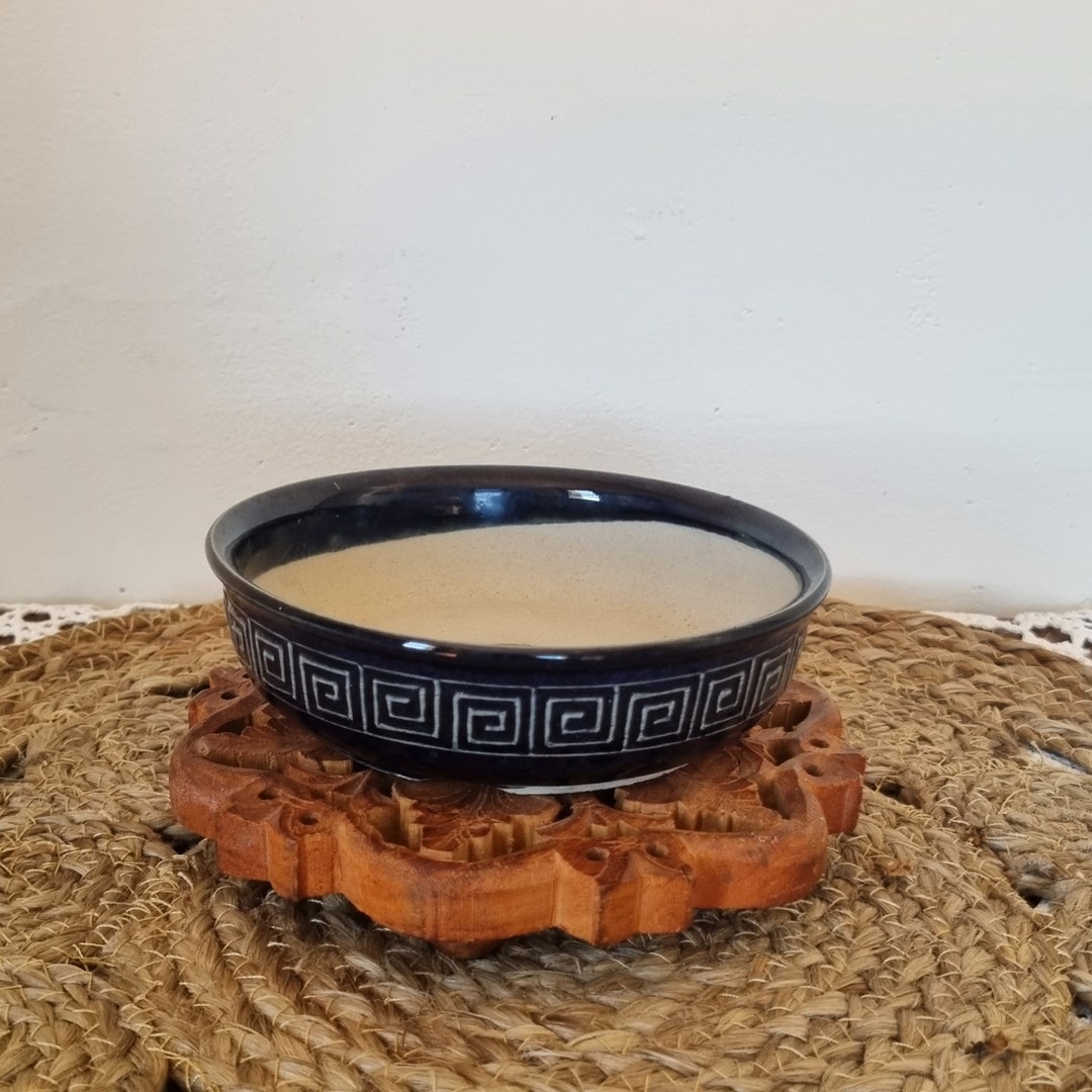 Bonsai Stone Pot Blue Glazed With Drainage Hole. Made in Japan. - Etsy