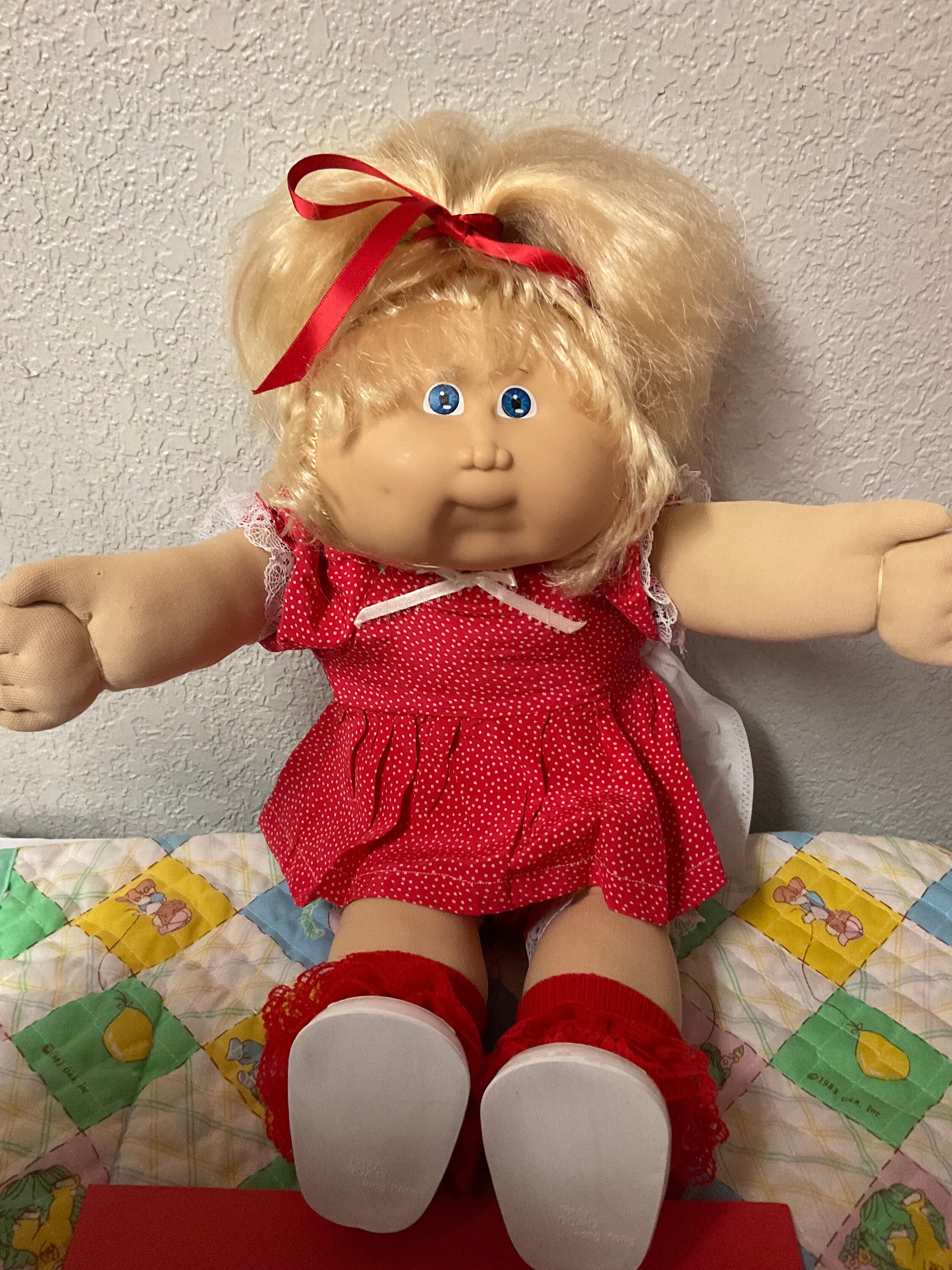 RARE Vintage Cabbage Patch Kid Girl Blonde Cornsilk Single Pony Blue Eyes Head Mold #14 OK ...