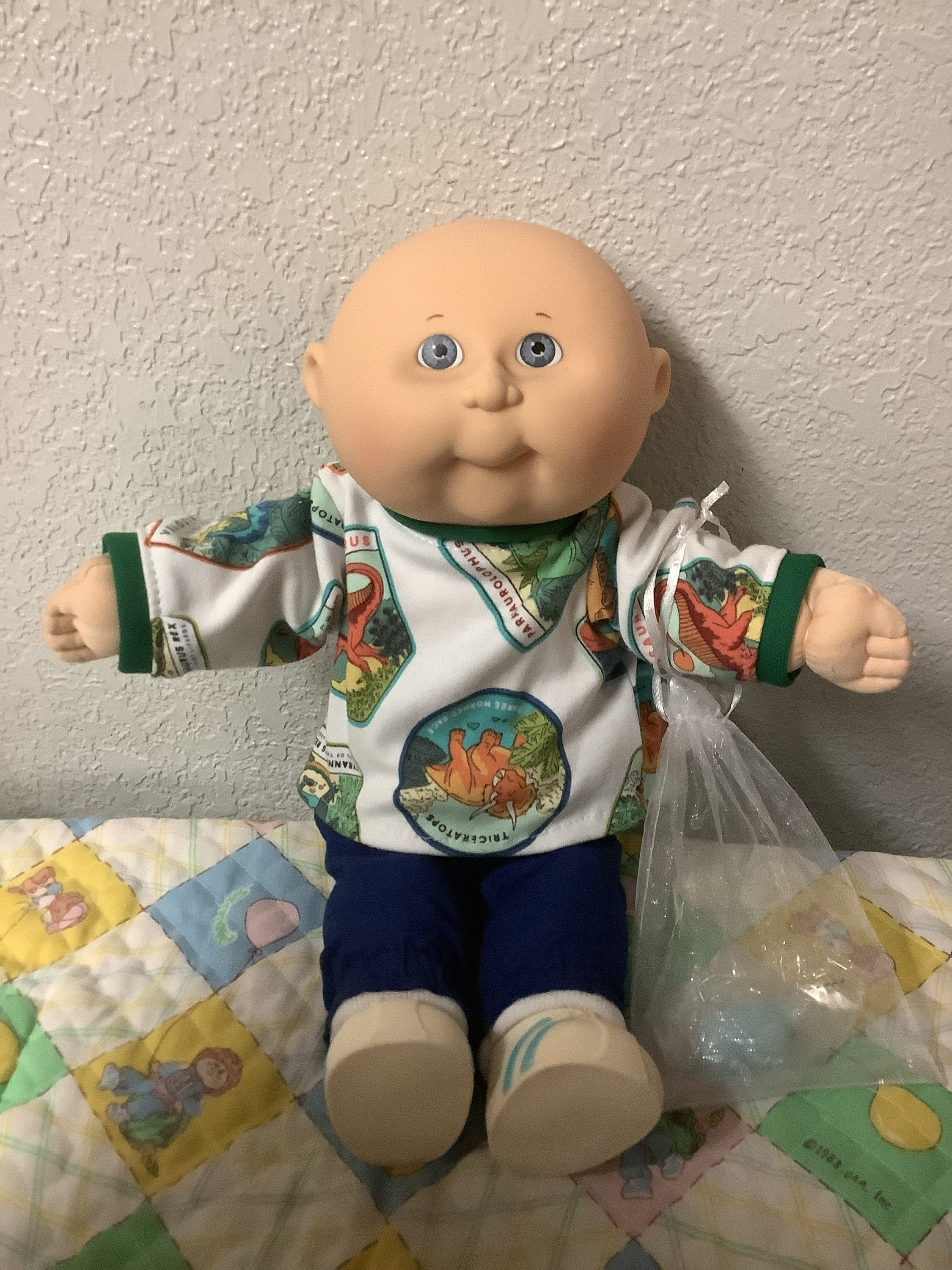 RARE Vintage Cabbage Patch Kid Bald Boy HASBRO transitional 1991 Teal Signature Collectors Doll ...
