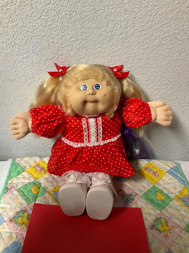 RARE Vintage Cabbage Patch Kid Girl Cornsilk Double Ponytails Blue Eyes ...