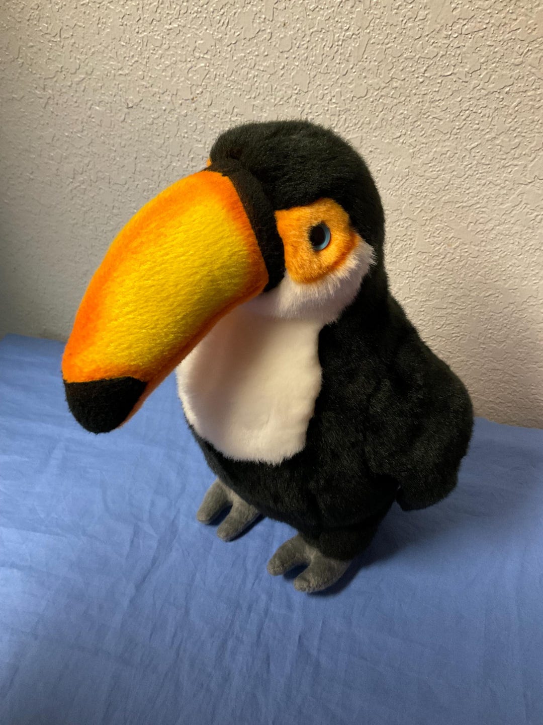 Black and White Plush Toucan Bird With Yellow and Orange Bill Stuffed ...