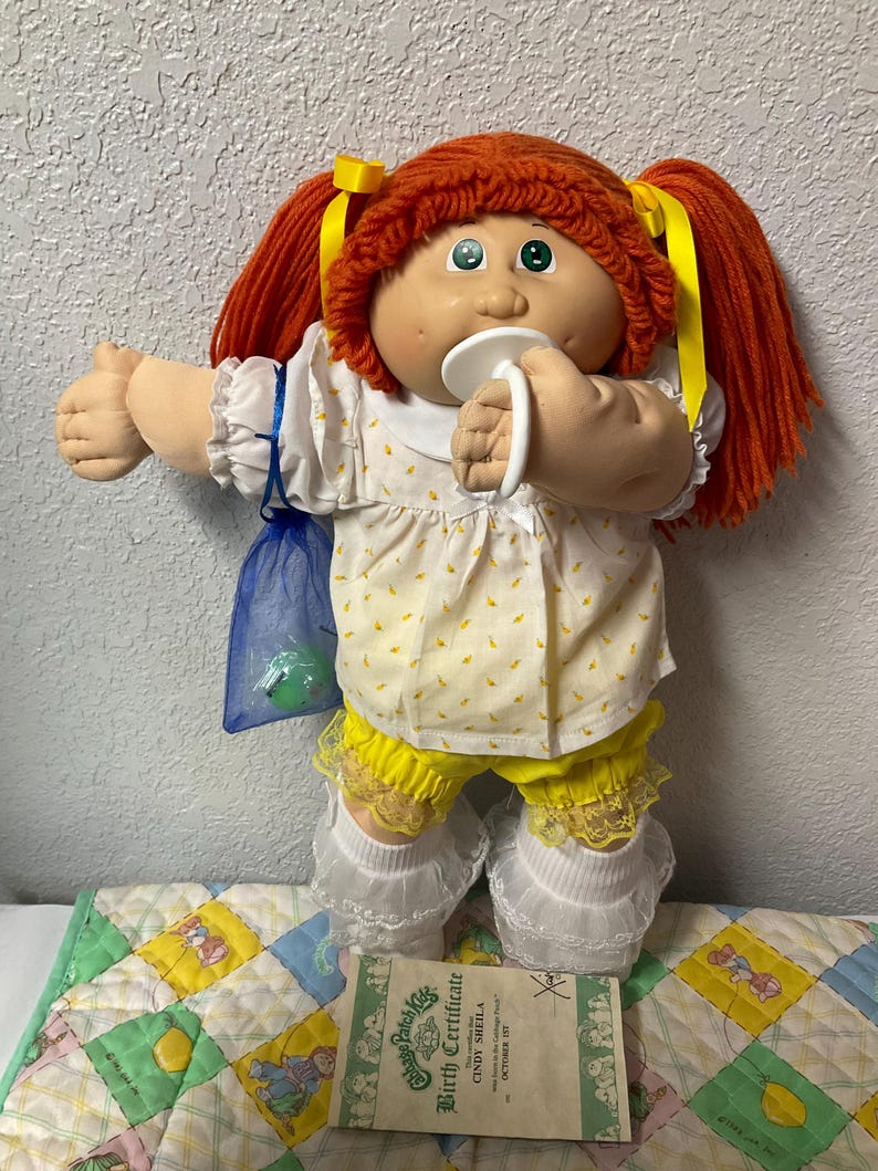 RARE Vintage Cabbage Patch Kid Girl With Pacifier HM#4 Red Hair Green ...