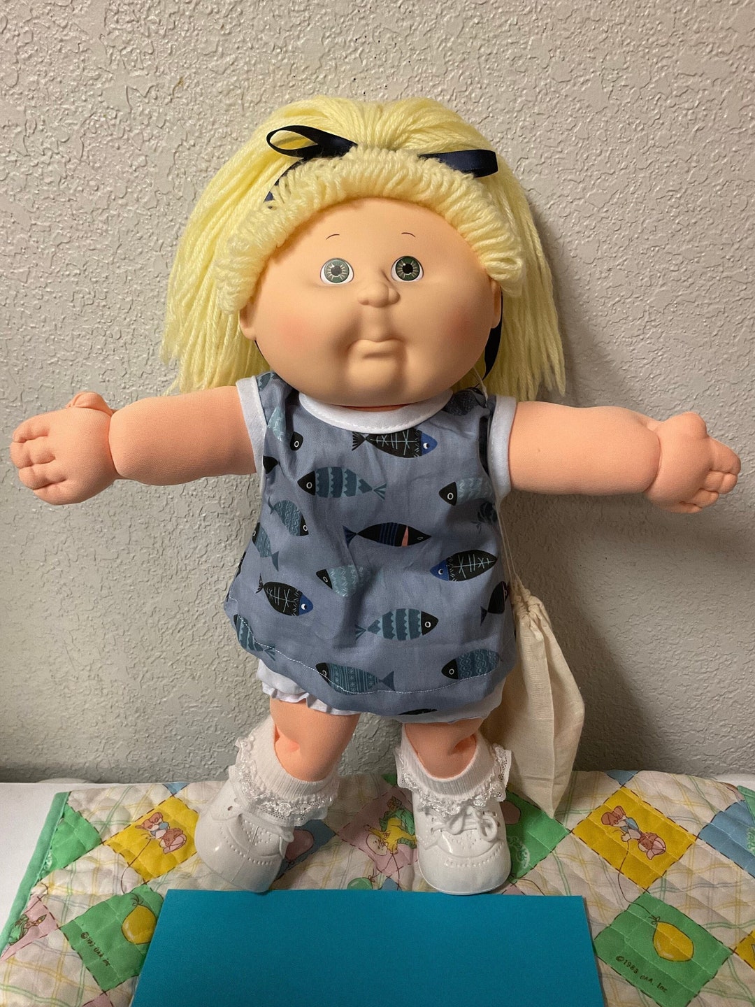 Vintage Cabbage Patch Kid Hasbro Posable Girl Lemon Hair Greenish Gray Eyes 1990 Collectors ...
