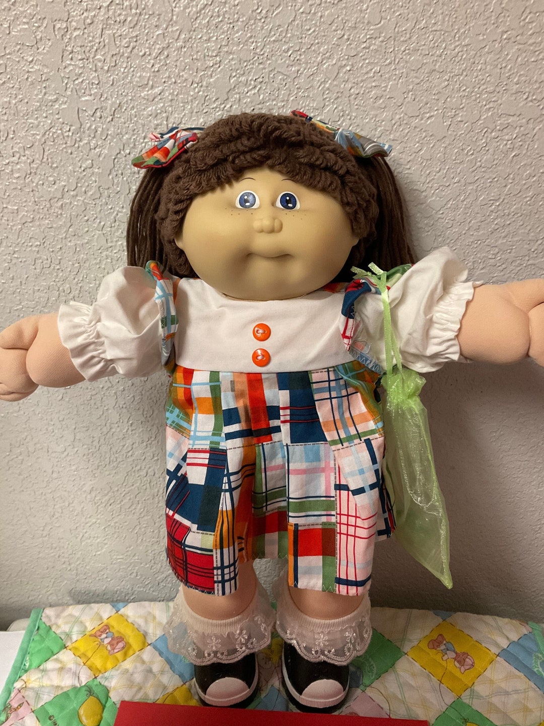 RARE Vintage Cabbage Patch Kid Girl Brown Poodle Double Ponies Violet ...