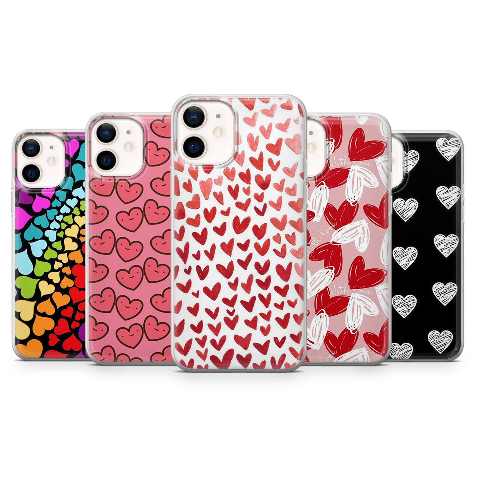 Hearts Phone Case, Valentine's Day Cover for iPhone 16, 15, 14, 13, 12 ...