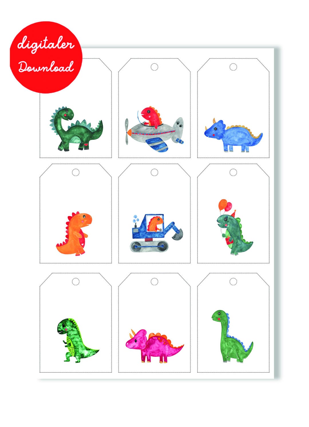 Gift Tag for Children Motif Dinosaur Digital Download - Etsy