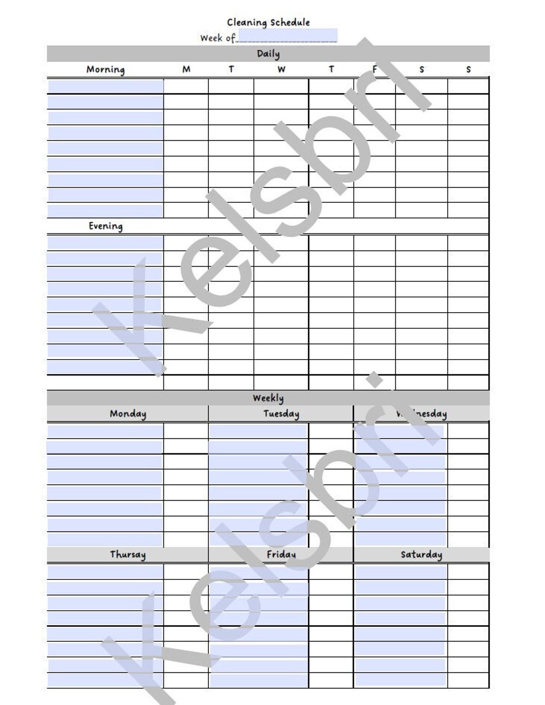 Fillable Weekly Cleaning Checklist Printable PDF - Etsy