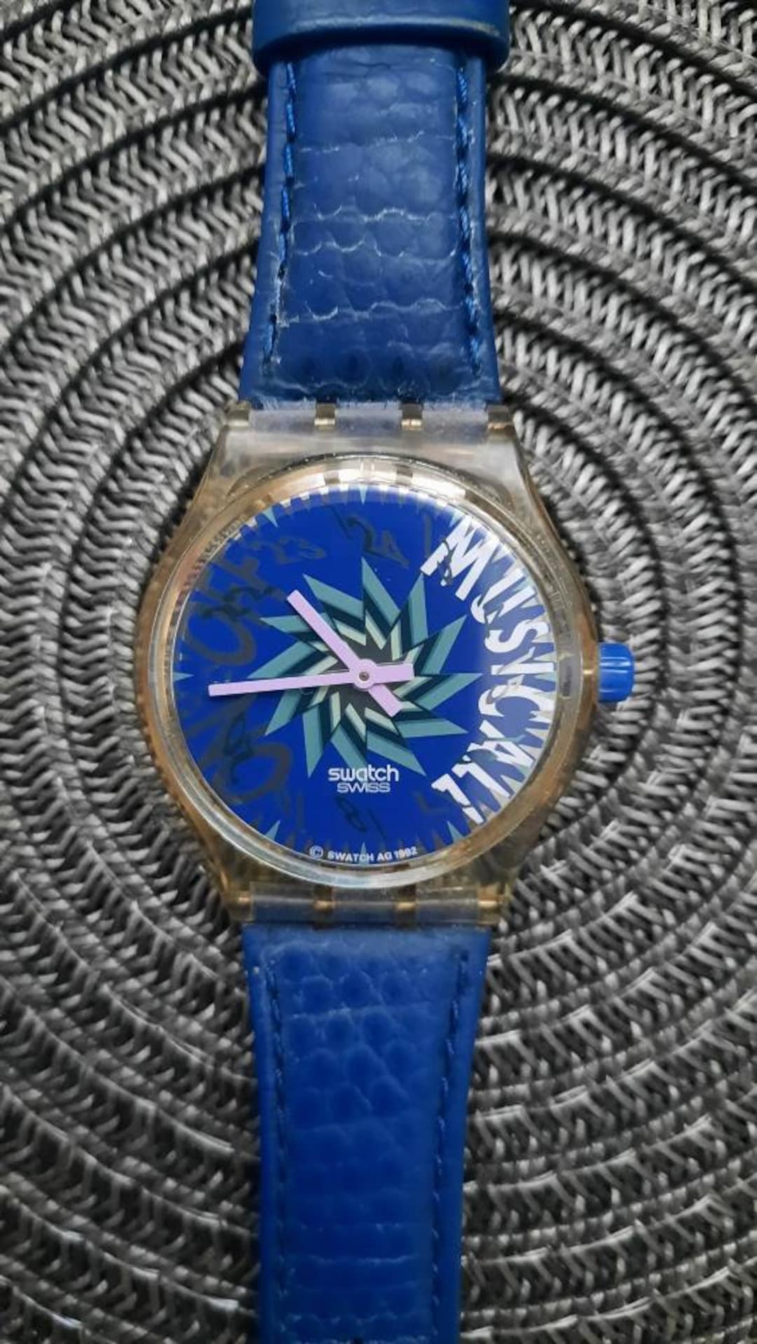 1992 Swiss Swatch Watch Musical Tone in Blue SLK100 Clear Transparent ...