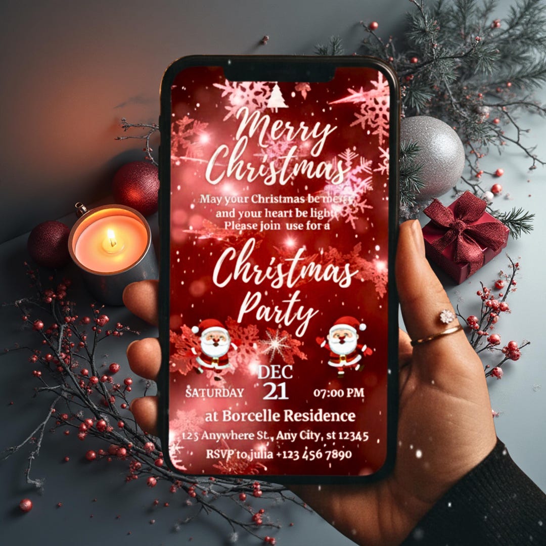 Digital Merry Christmas Party Invitation, Holiday Hosting Template ...