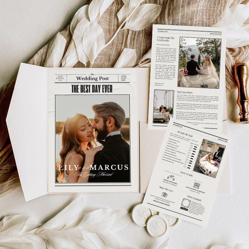 Folded Printable Wedding Newspaper Program Canva Template, Infographic ...
