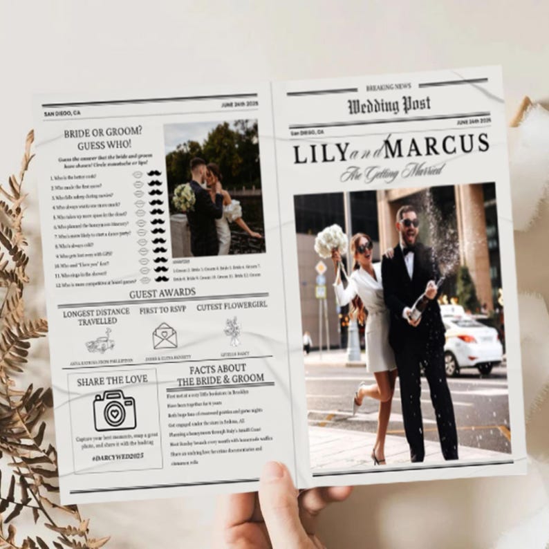 Editable Folded Wedding Newspaper With Photo, Printable Template ...