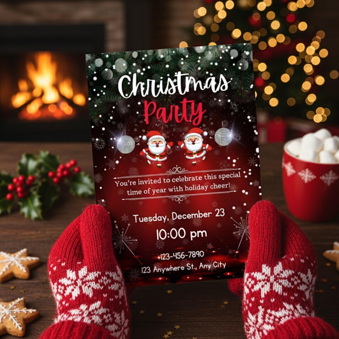 Santa Printable Merry Christmas Invitation, Friendsmas Invite Jingle ...