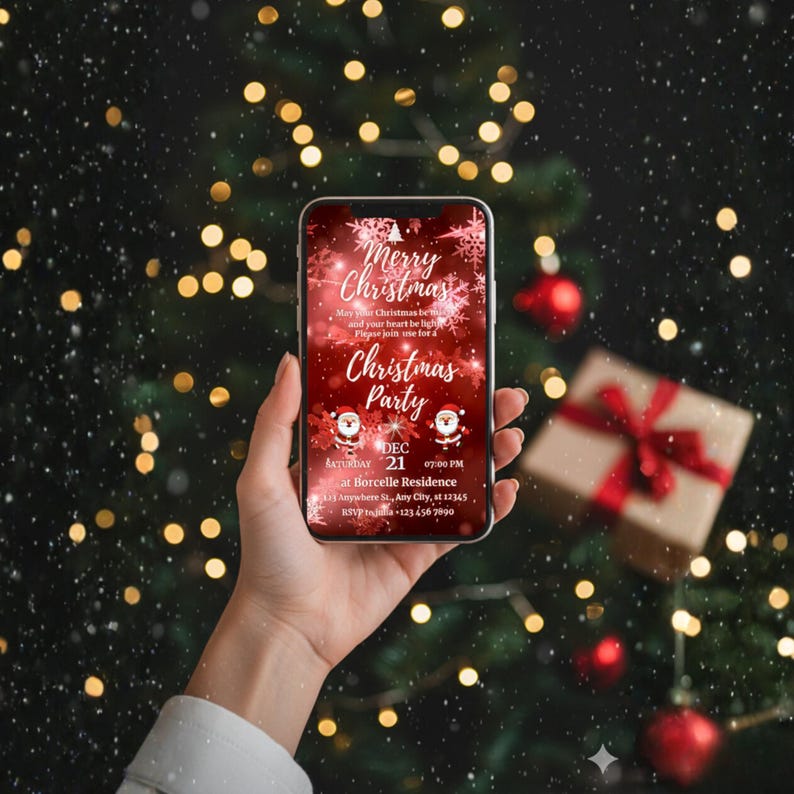 Digital Merry Christmas Party Invitation, Holiday Hosting Template ...