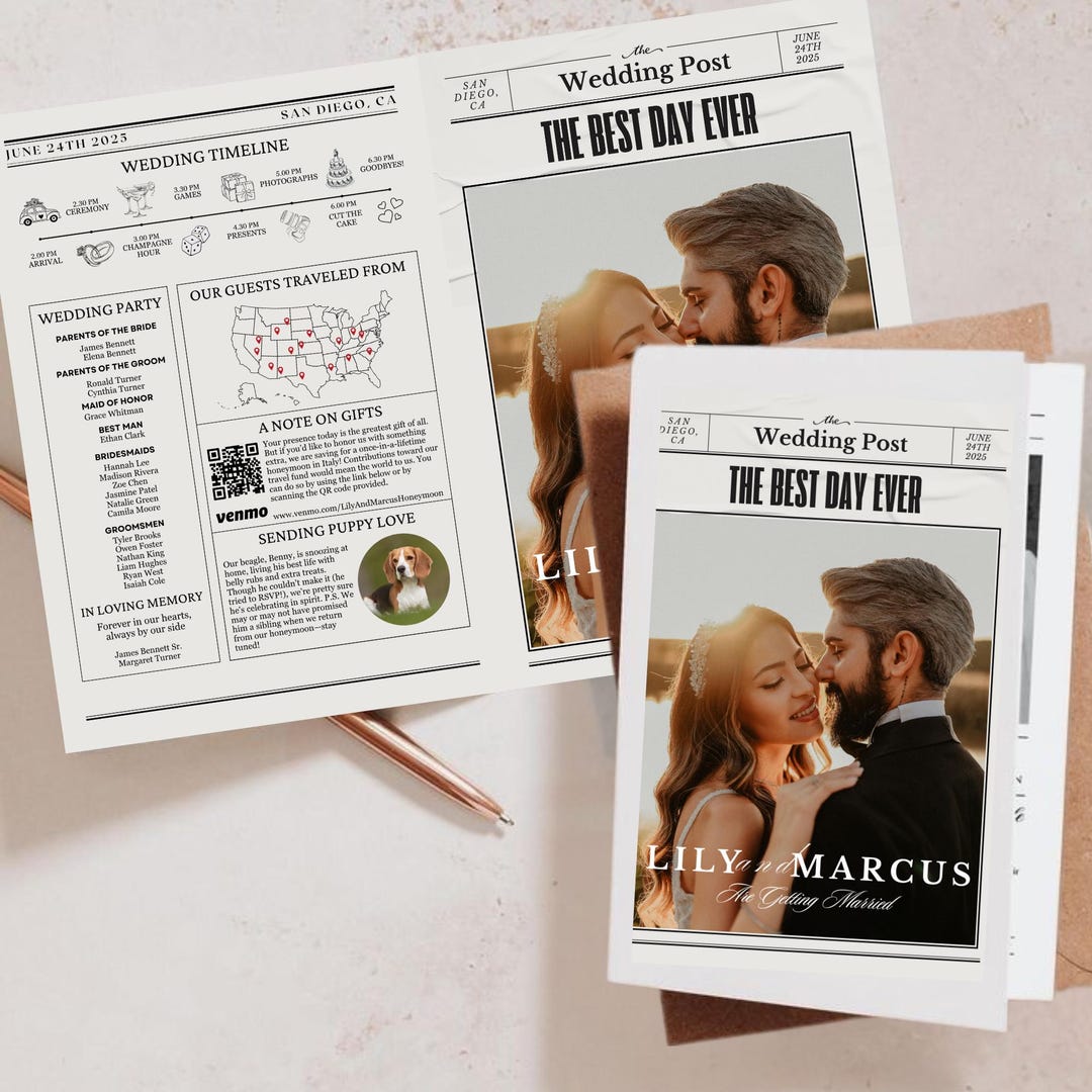 Wedding Newspaper Program Template, Canva Folded Newspaper Program ...