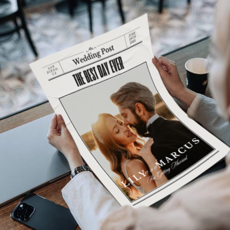 Folded Printable Wedding Newspaper Program Canva Template, Infographic ...