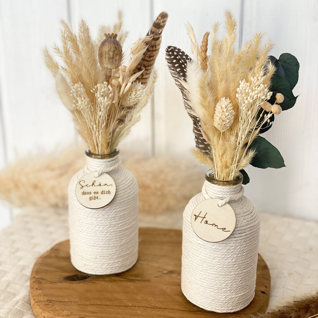 Dried Flower Bouquet With Vase & Engraved Sign Dried Flowers Decoration ...