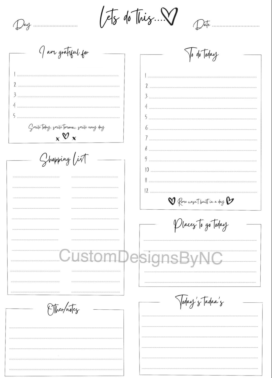 Daily to Do List, Shopping List, Daily Gratitude, Daily Tadaas, Daily ...