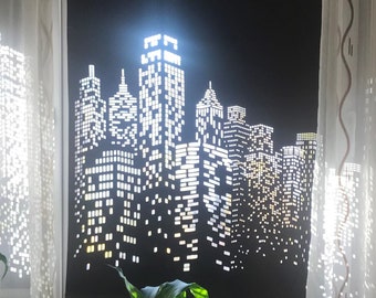 Night City View, Night Urban Skyline, Custom Shades, Modern Blackout ...