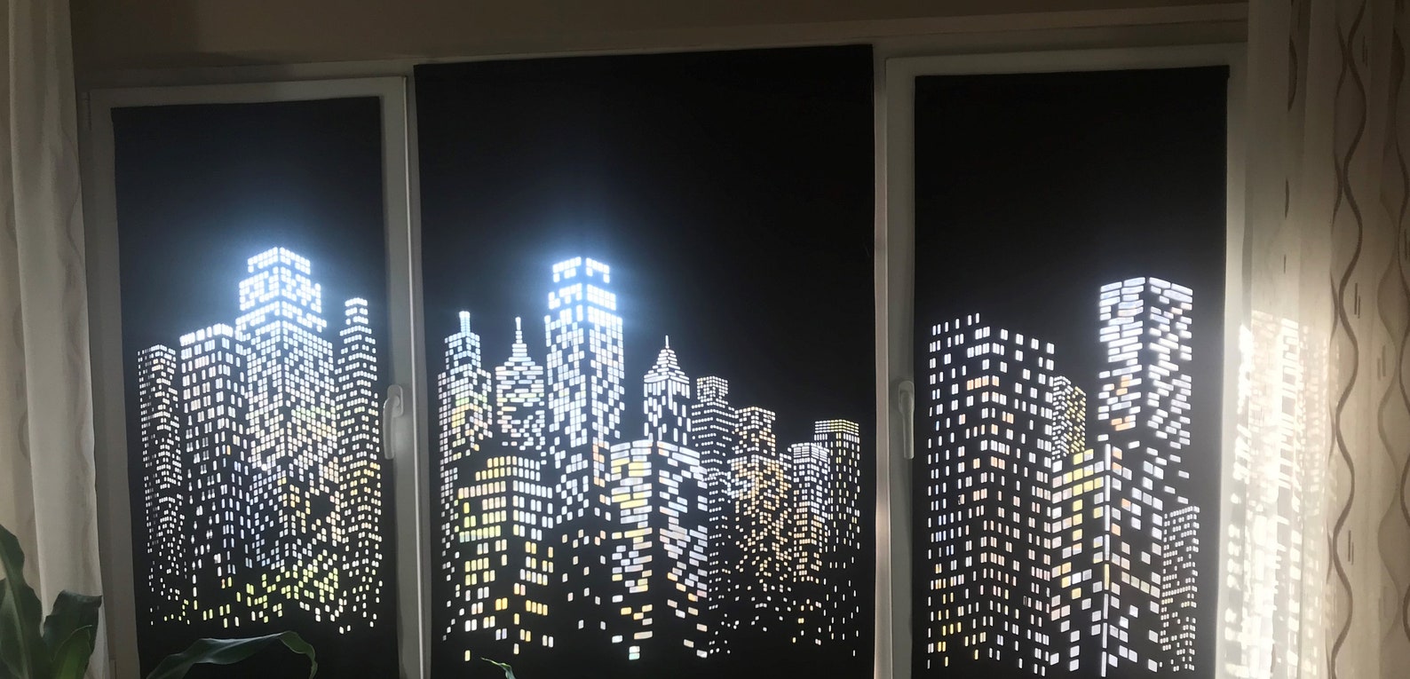 Night City View, Night Urban Skyline, Custom Shades, Modern Blackout ...