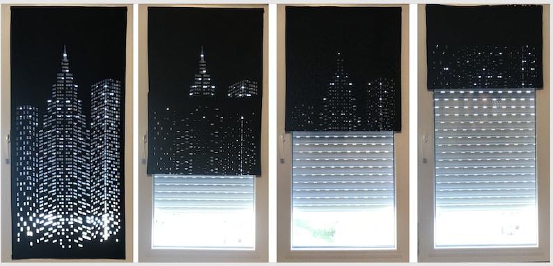 Night City View, Night Urban Skyline, Custom Shades, Modern Blackout ...
