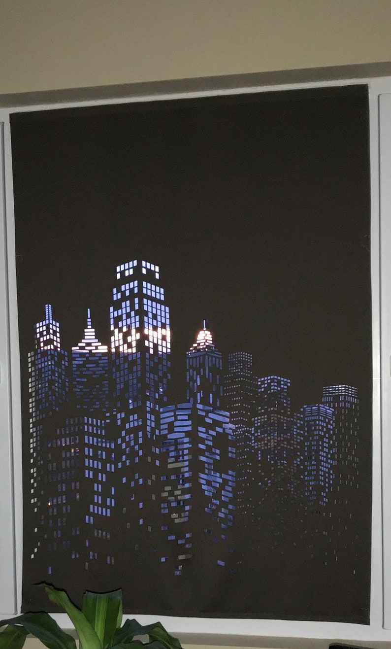Night City View, Night Urban Skyline, Custom Shades, Modern Blackout ...