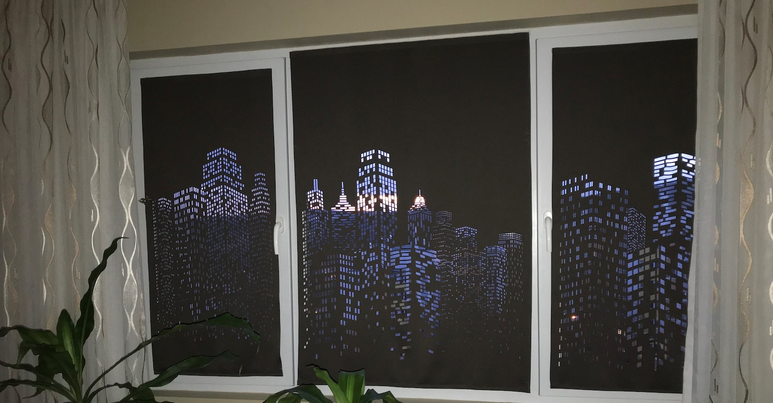Night City View, Night Urban Skyline, Custom Shades, Modern Blackout ...