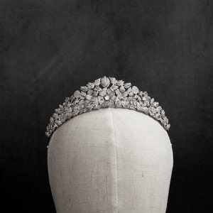 Enchanted Blossom Tiara With Natural Zircon in 24k White Gold Plating ...