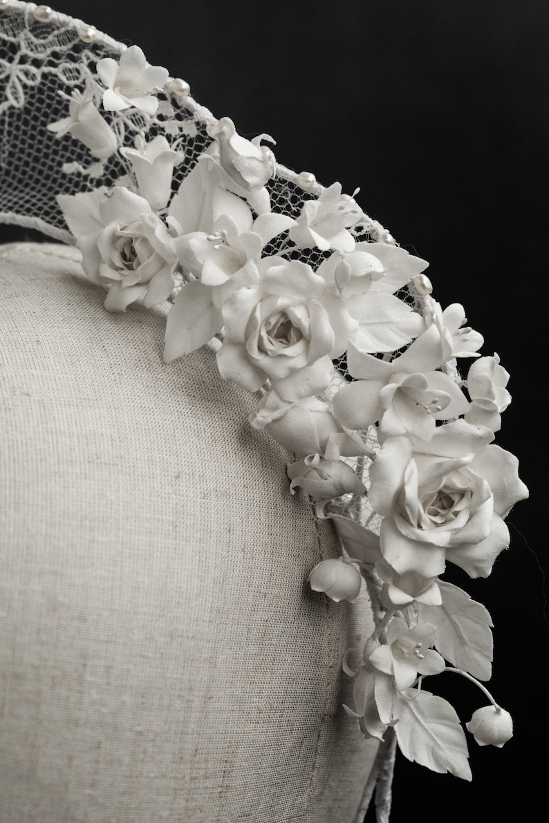 Handcrafted Silk Flower & Pearl Bridal Tiara With Vintage Lace - Etsy