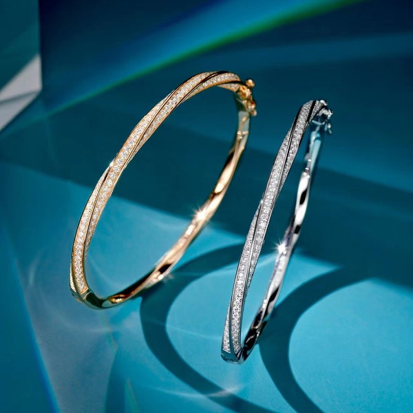 Diamond Spiral Gold Bangle - Etsy